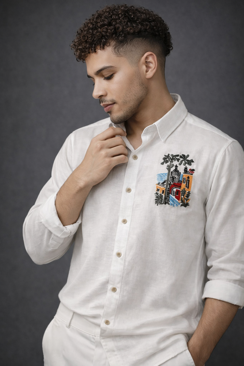 Goamen Riviera Artscape Embroidered White Shirt