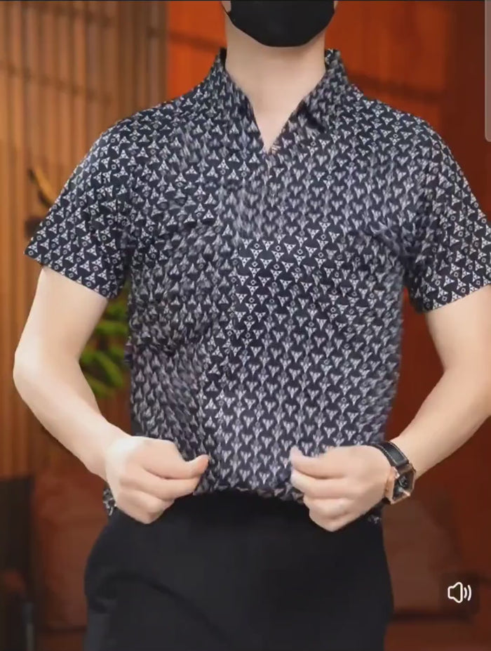 Men's Black Self-Design Stitchless Polo T-Shirt - Goamen